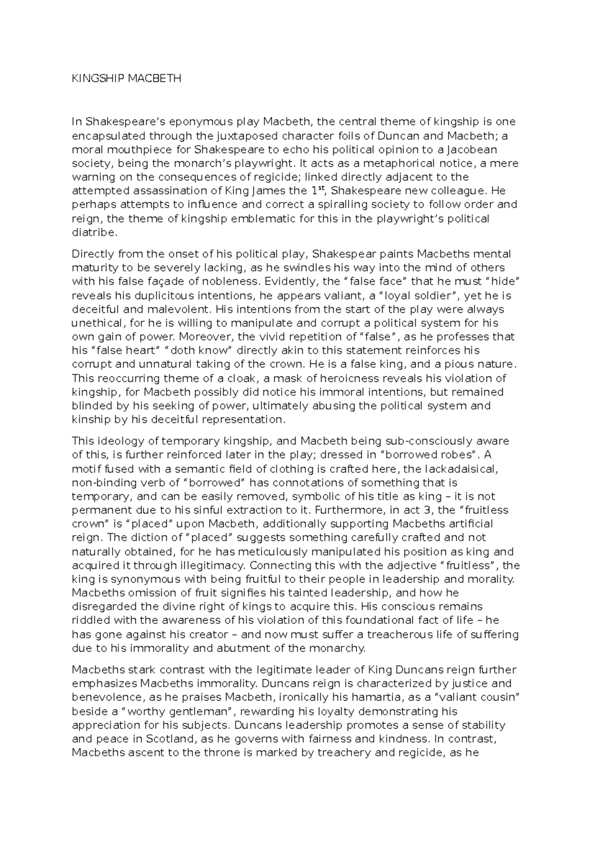 Violation OF Kingship IN Macbeth - KINGSHIP MACBETH In Shakespeare’s ...