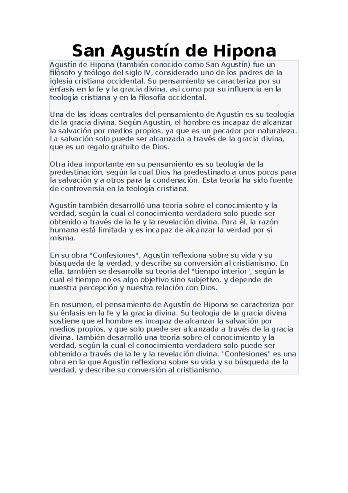 Agustin de Hipona - Pensamiento resumido del Autor - San Agustín de ...