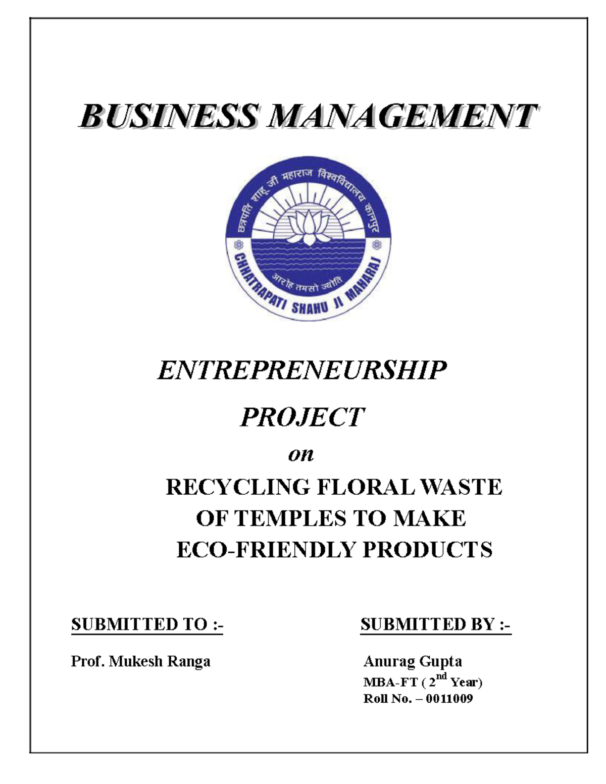 Market Report on floral waste management - ENTREPRENEURSHIP PROJECT on ...