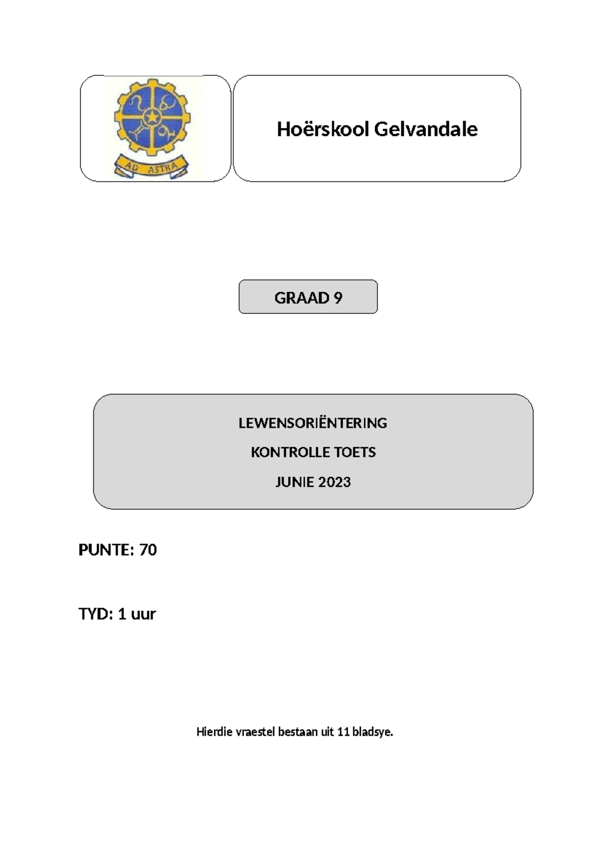 GR 9 LO 2023 AFRT - PUNTE: 70 TYD: 1 uur Hierdie vraestel bestaan uit ...