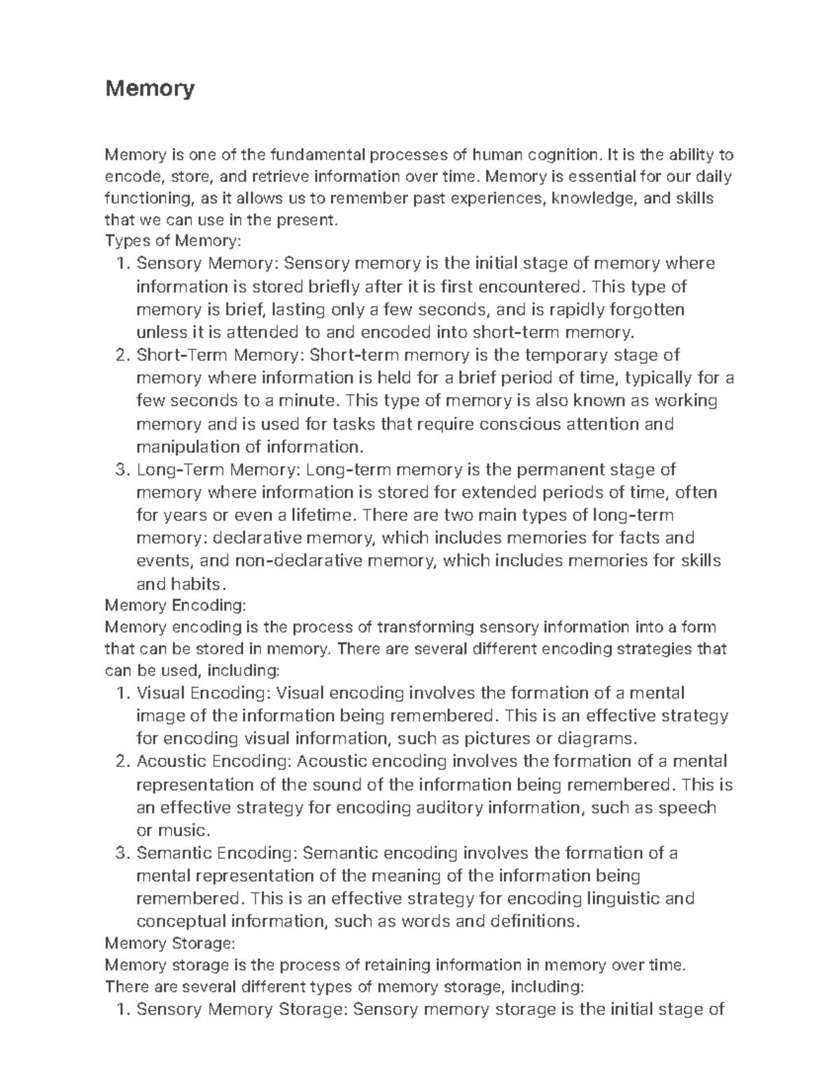 Memory - notes - 1. 2. 3. 1. 2. 3. 1. Memory Memory is one of the ...