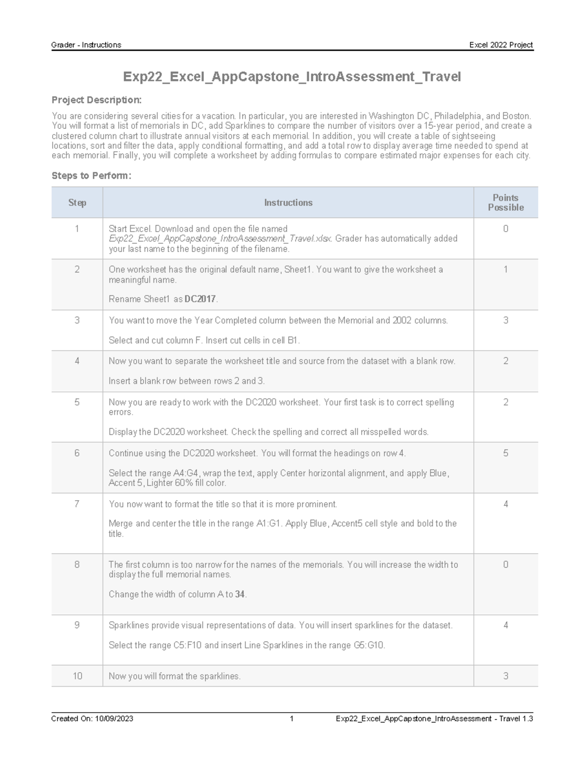 Exp22 Excel App Capstone Intro Assessment Travel Instructions - - Studocu