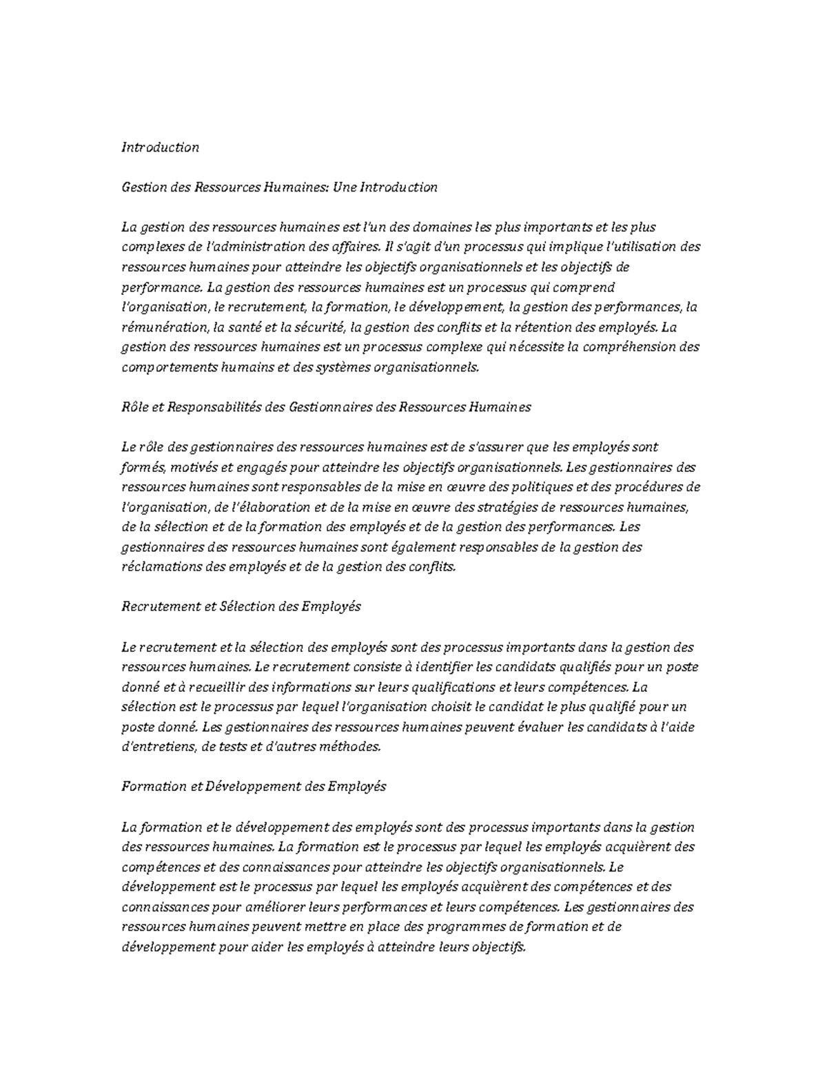 Human Resource Management Notes De Cours Introduction Gestion Des