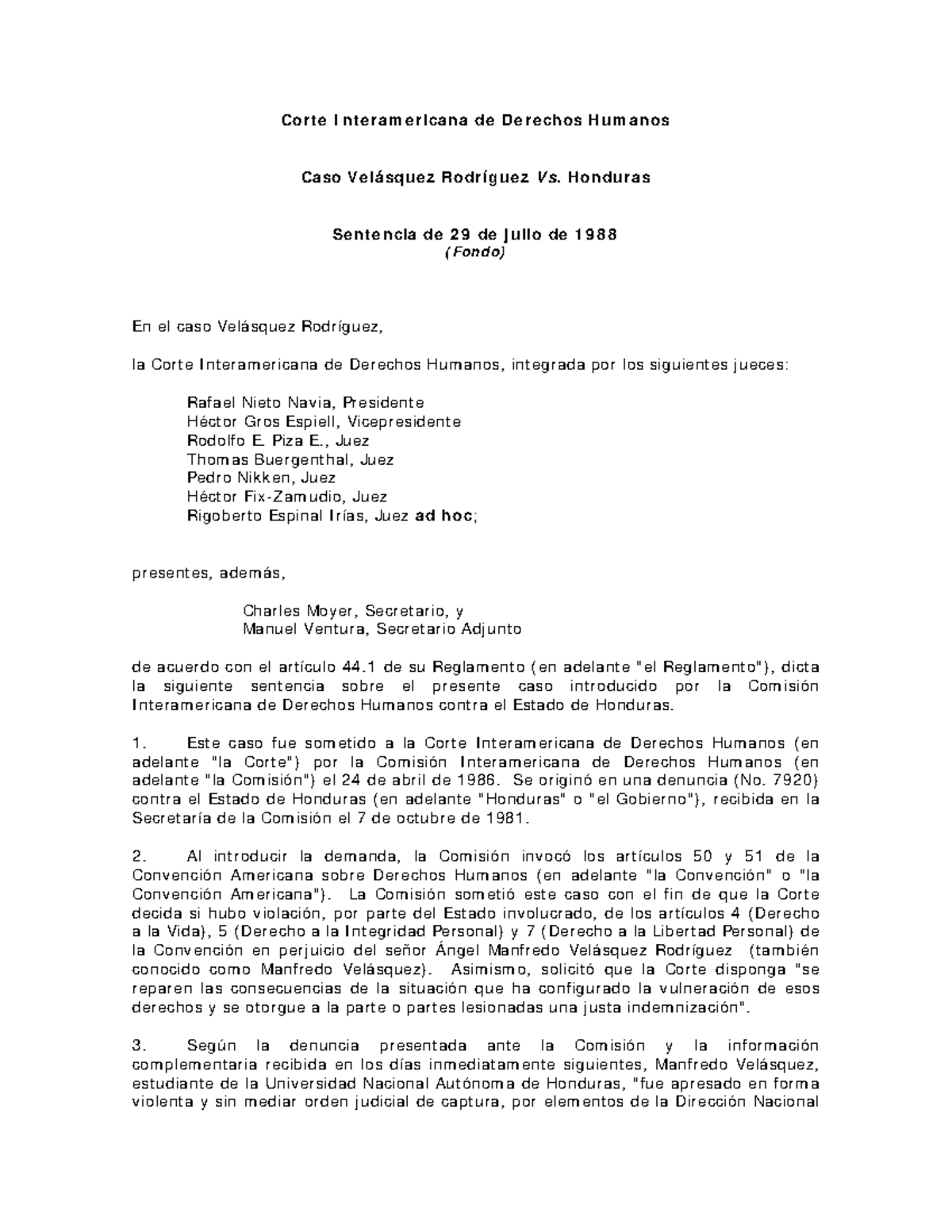 Velasquez Rodriguez - Cor t e I n t e r a m e r ica na de D e r e ch os ...