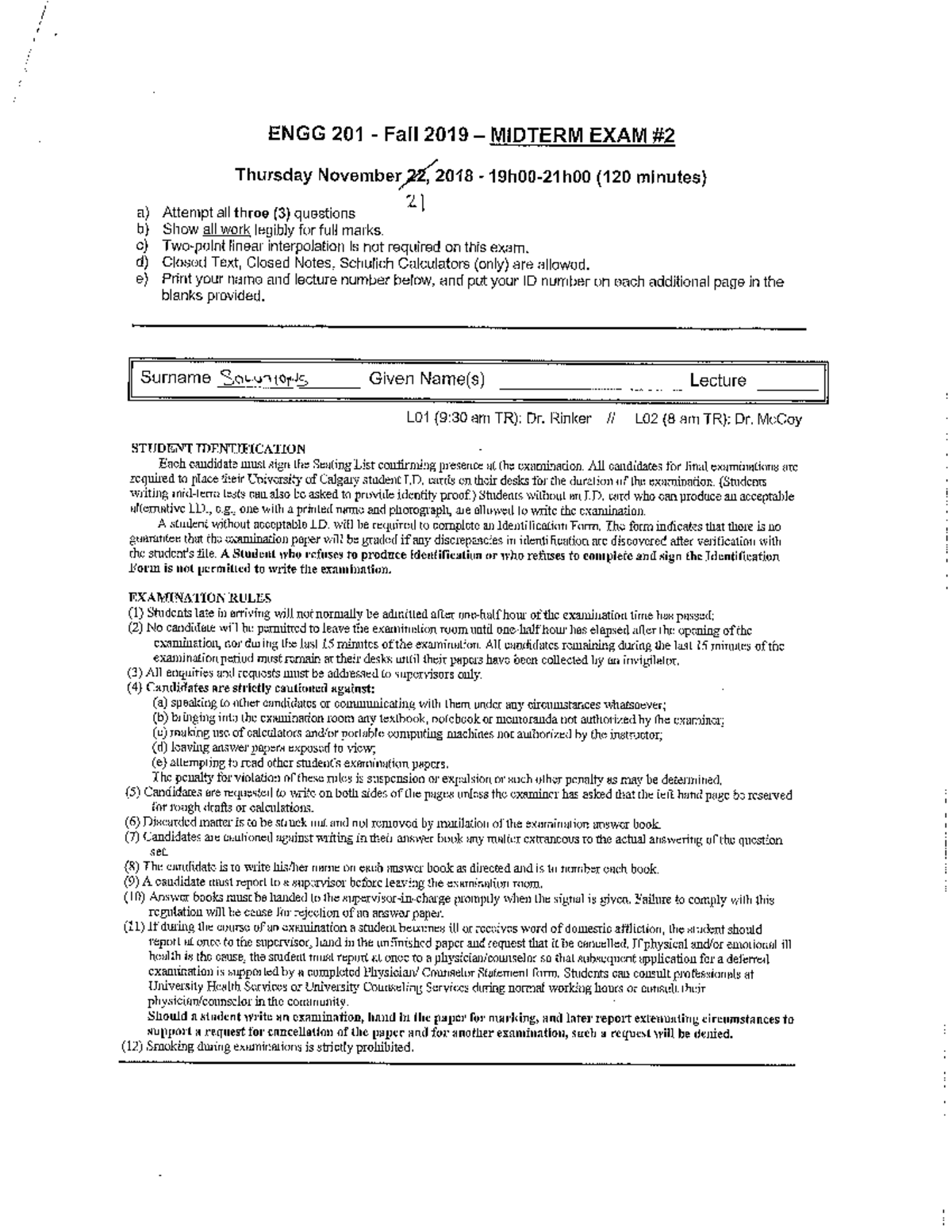 Midterm 2 21 November 2019, questions and answers - ENGG 201 - Studocu