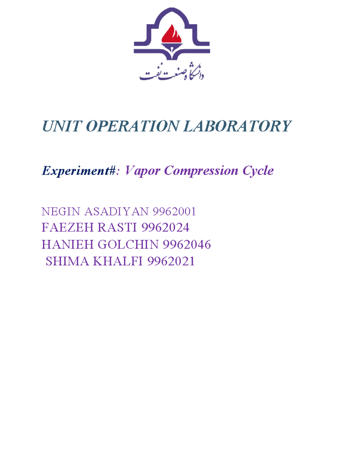 Ex.2.vapor compression cycle - UNIT OPERATION LABORATORY Experiment ...