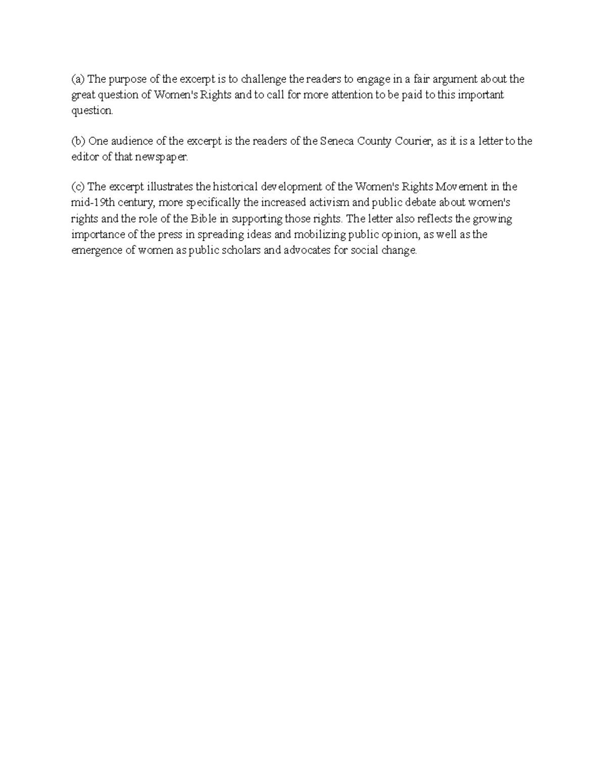 Senceca countu SAQ - SENECA FALLS SAQ - (a) The purpose of the excerpt ...