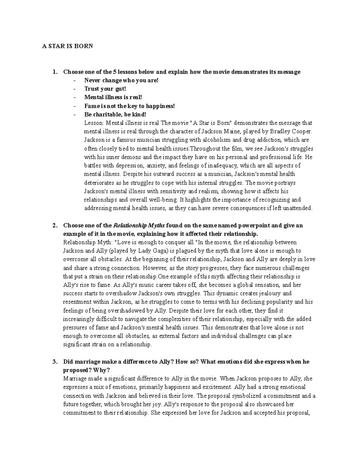 A STAR IS BORN Worksheet - RE103 - WLU - Studocu