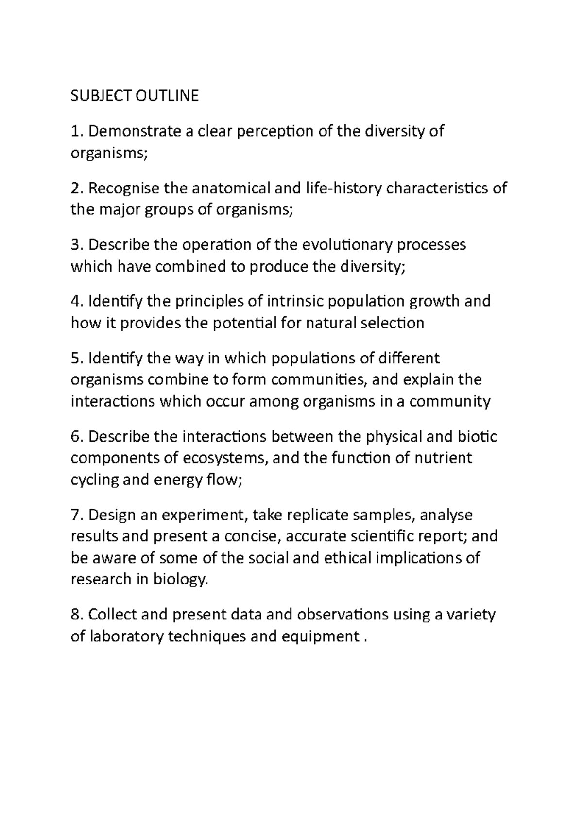 Subject Outline - Lecture Notes - SUBJECT OUTLINE 1. Demonstrate a ...