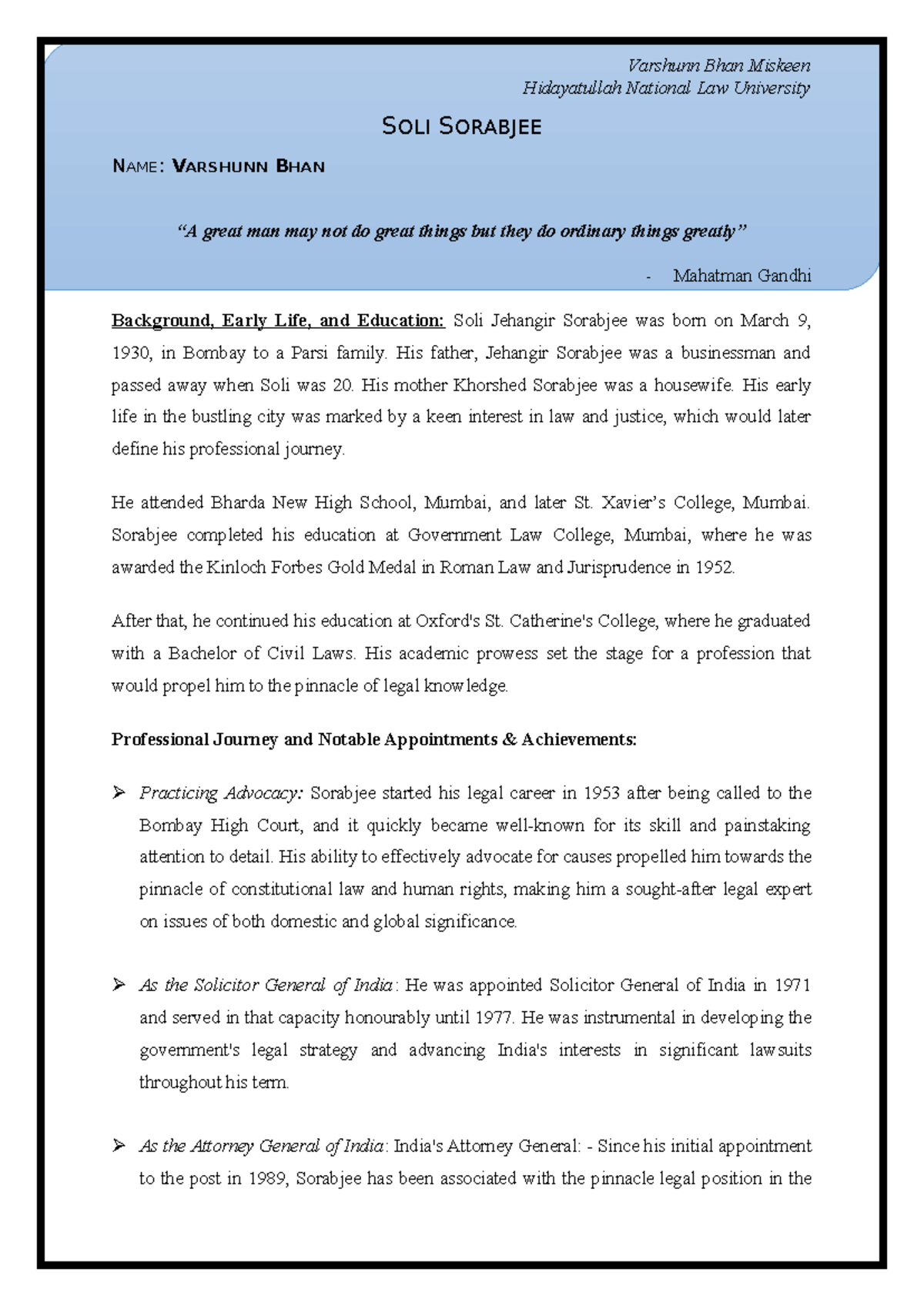 Professional Ethics Varshunn Bhan Miskeen - Hidayatullah National Law ...