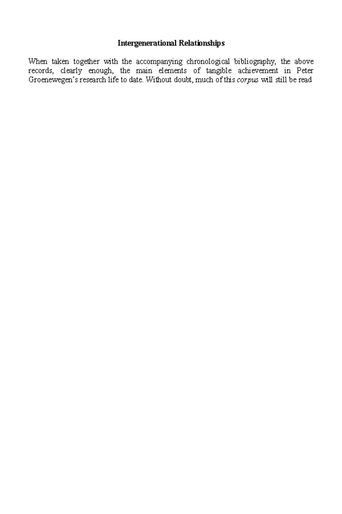 Intergenerational Relationships - Without doubt, much of this corpus ...