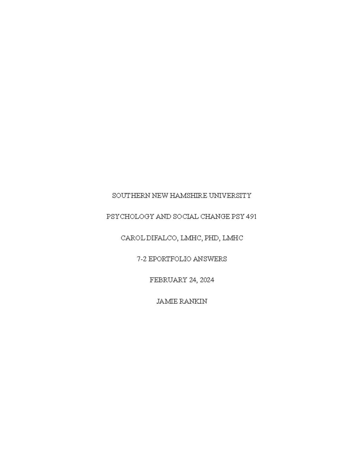 7-2 Eportfolio Answers - SOUTHERN NEW HAMSHIRE UNIVERSITY PSYCHOLOGY ...