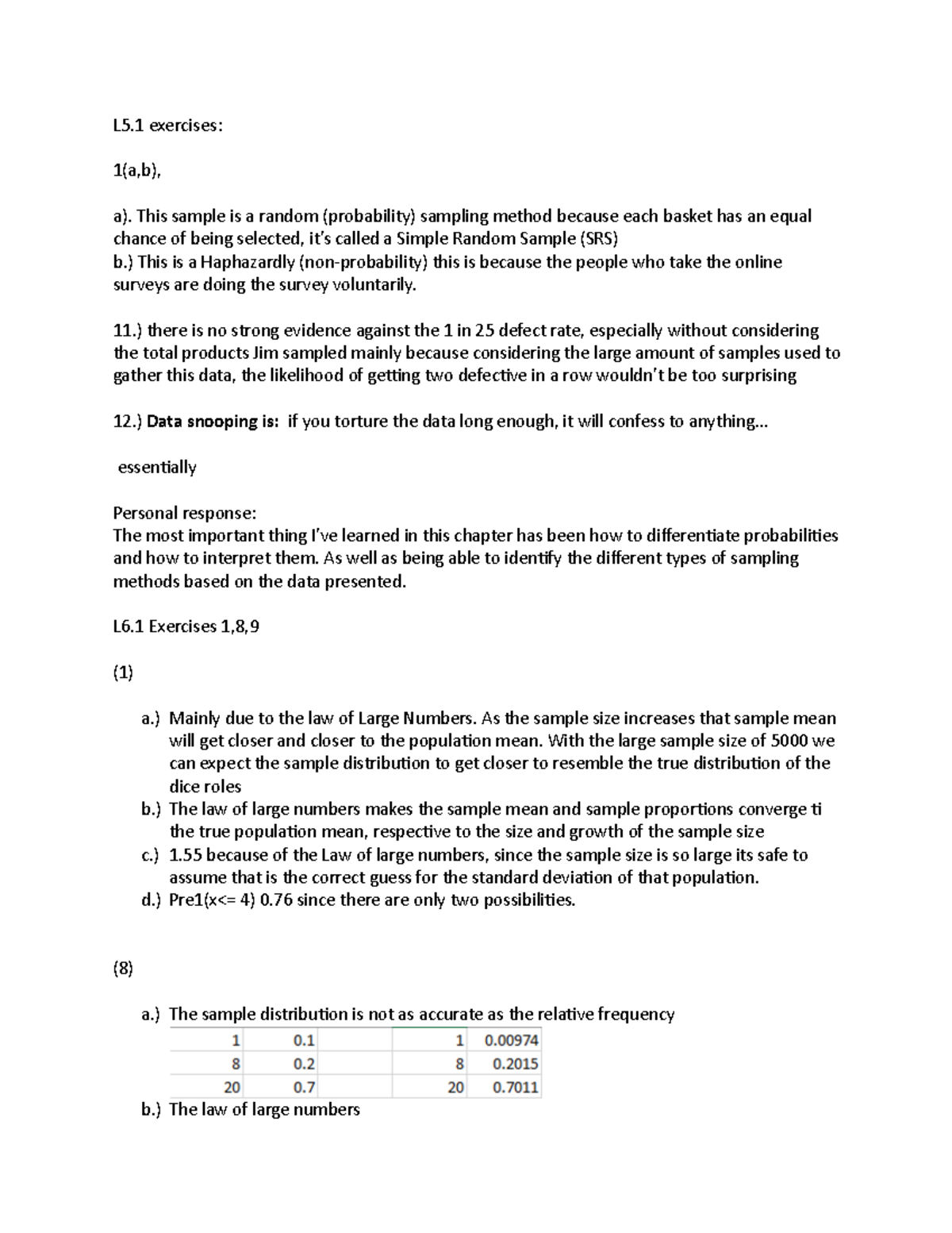 A1006 - stuff - L5 exercises: 1(a,b), a). This sample is a random ...