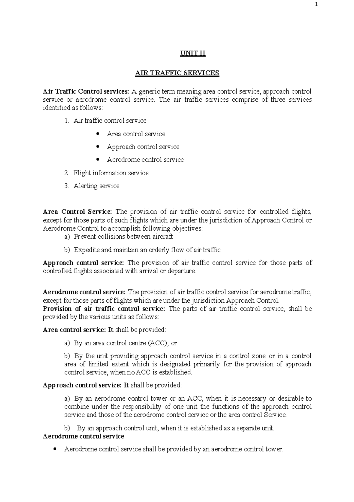 ATC - INTRODUCTION TO ATC - UNIT II AIR TRAFFIC SERVICES Air Traffic ...