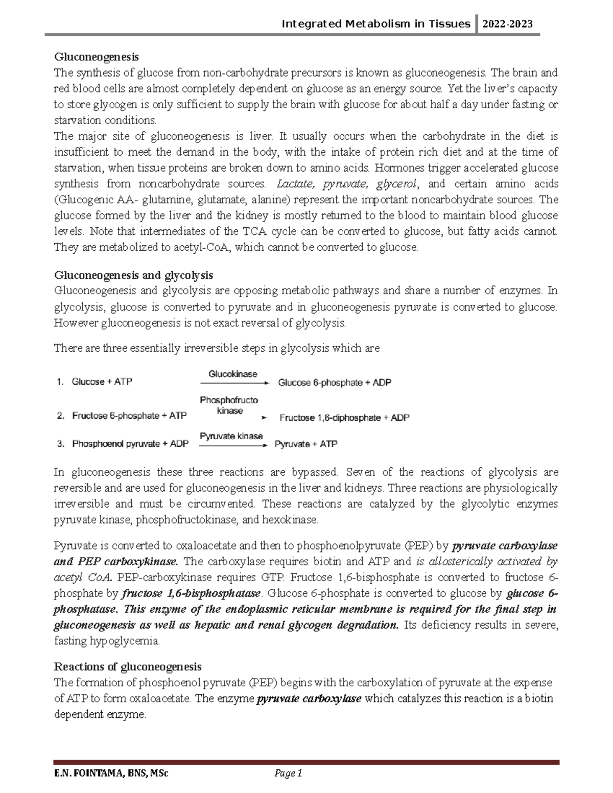LECT 4-5 ADV HUM NUT 2022-2023 - Integrated Metabolism in Tissues 2022 ...