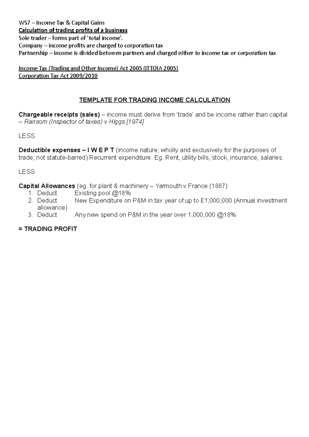 Workshop/Unit 7 - Trading Income Template for companies - Studocu