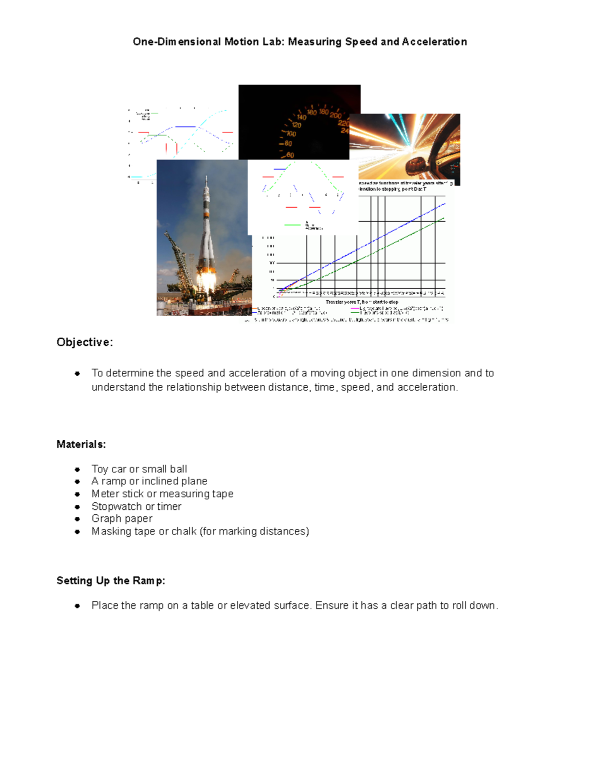 One-Dimensional Motion Lab Measuring Speed and Acceleration - One ...