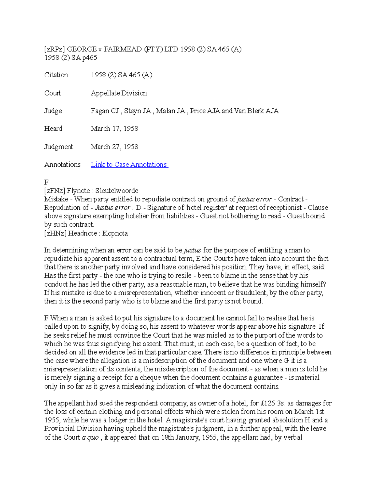 George v Fairmead - iustus error doctrine case - [zRPz] GEORGE v ...