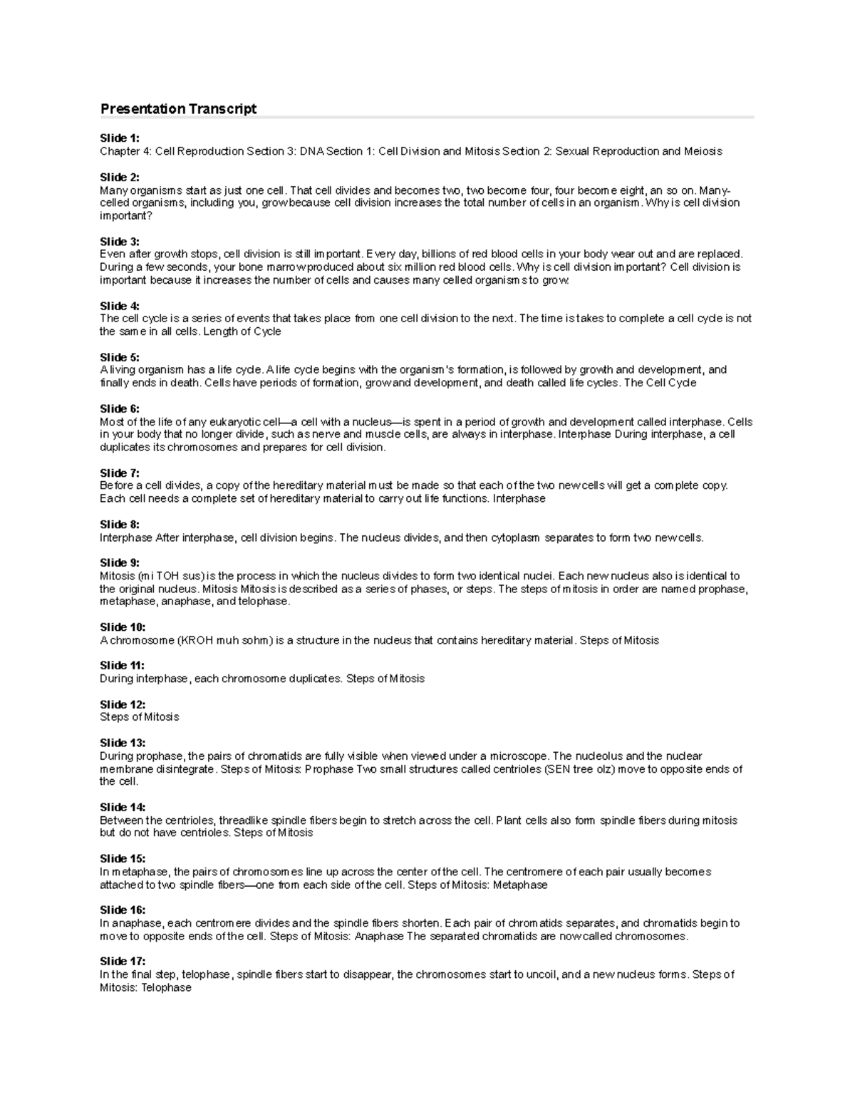 Cell reproduction - Lecture notes 5 - Presentation Transcript Slide 1 ...