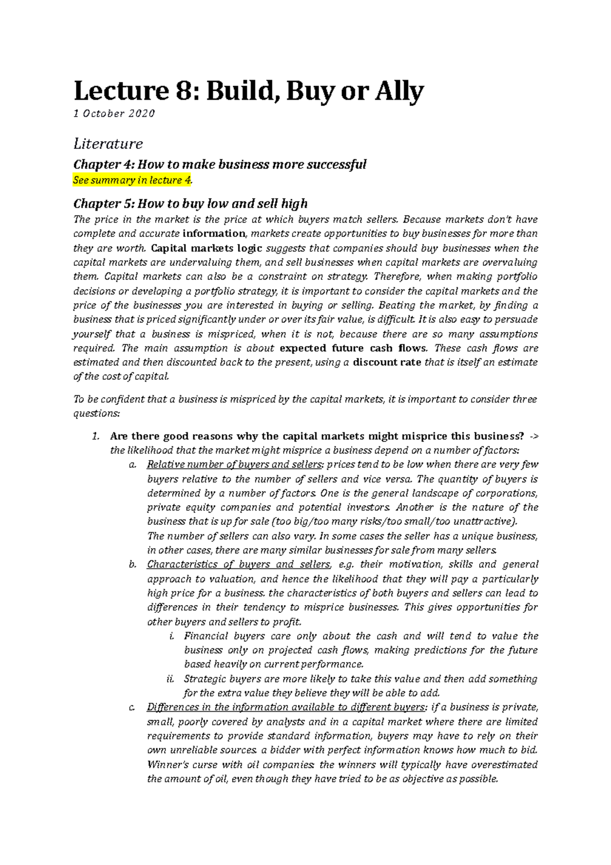 Lecture 8 Build, Buy or Ally - Lecture 8: Build, Buy or Ally 1 October ...