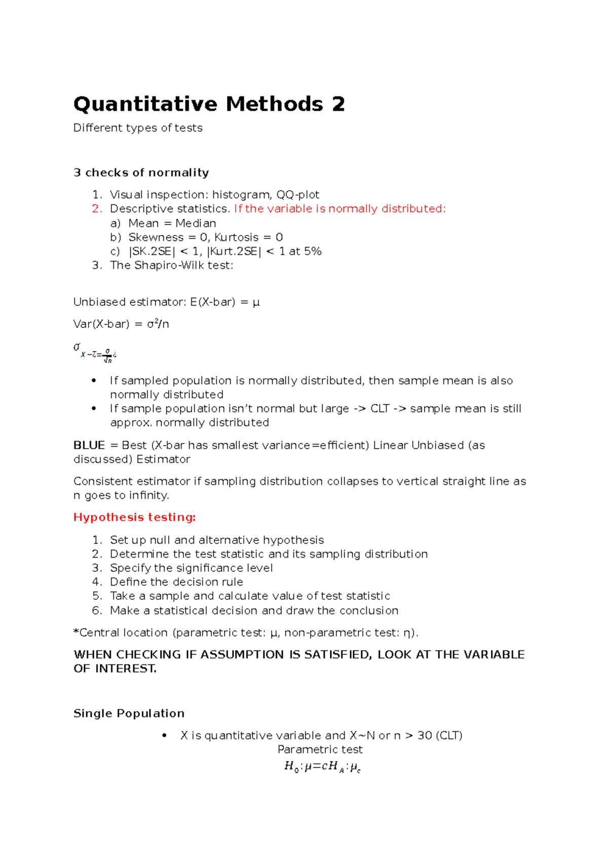 Quantitative Methods 2 exam summary - Quantitative Methods 2 ...
