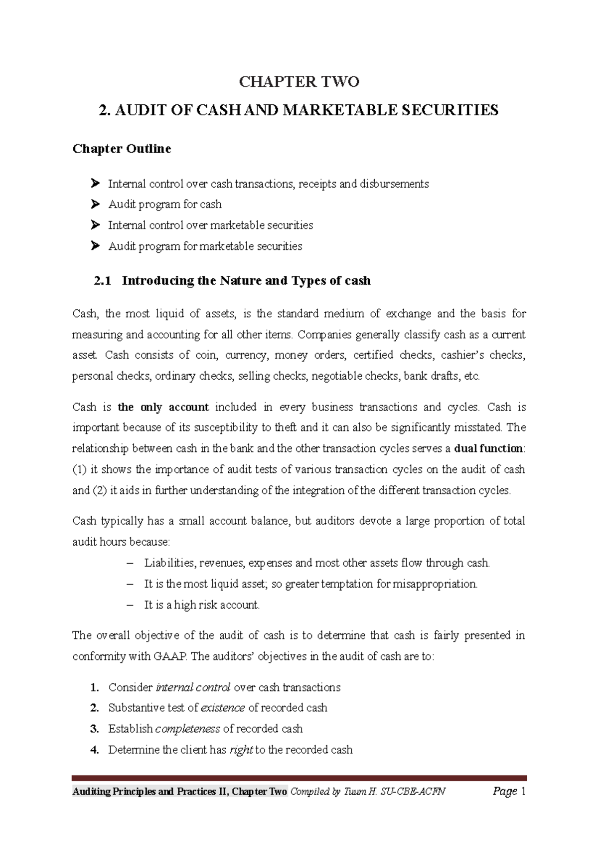 Chapter 2 Edited Audit of Cash and Marketable Securities - CHAPTER TWO ...