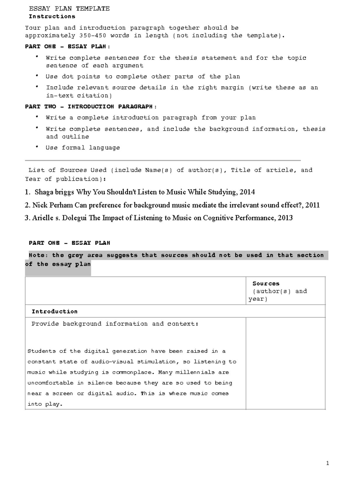 1A Research Essay Plan - Template - “Instructions Your plan and ...