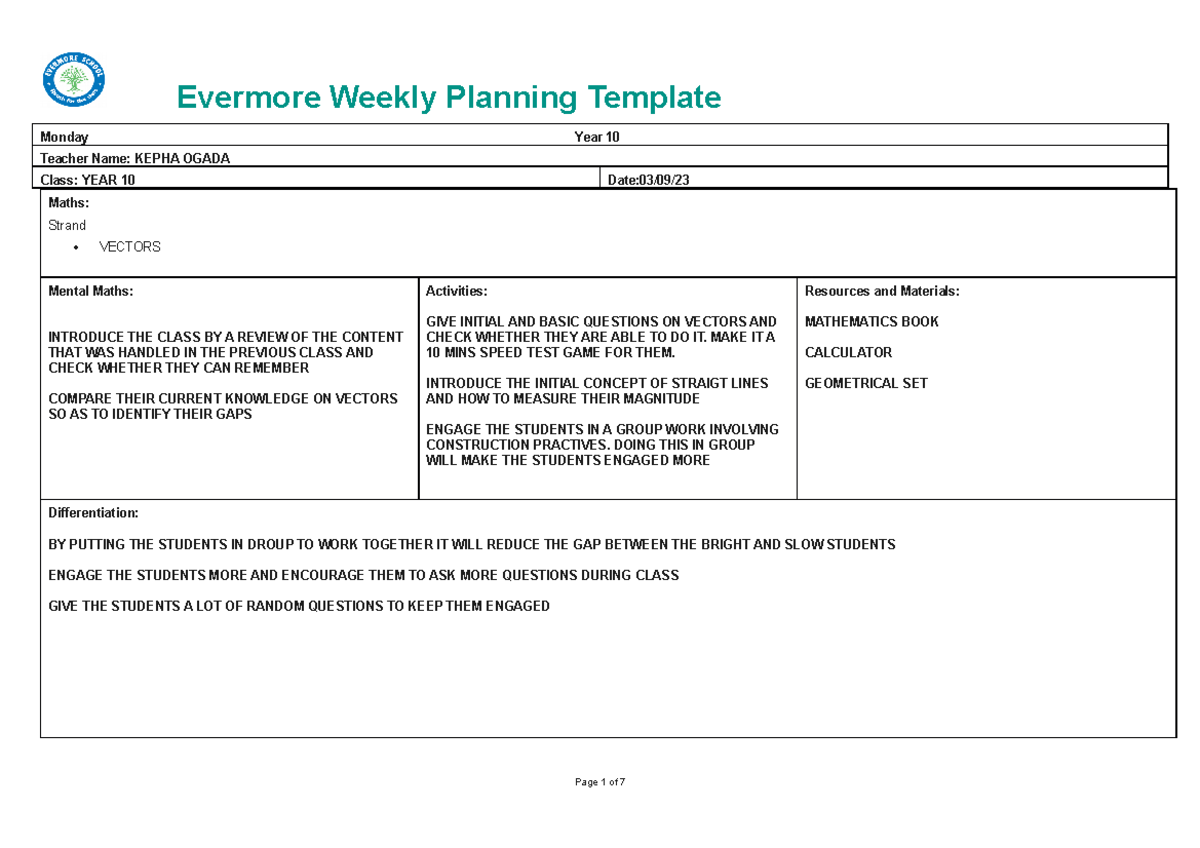COMPUTER SCIENCE - Evermore Weekly Planning Template Monday Year 10 ...