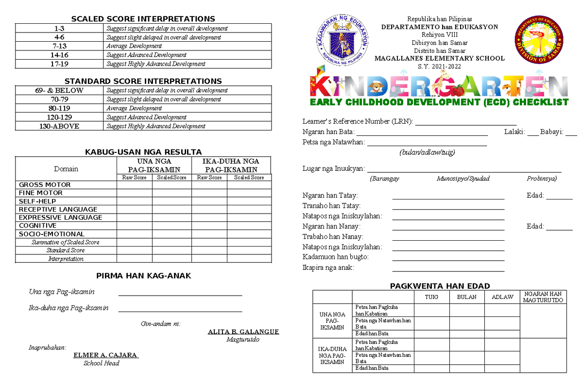New Contextualized ECD for Kinder page1 - SCALED SCORE INTERPRETATIONS ...