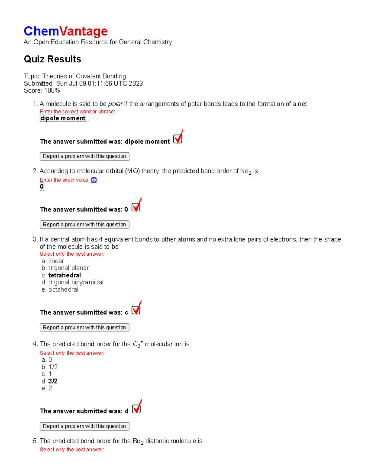 Chapter 8 Quiz-3 - ChemVantage An Open Education Resource for General ...