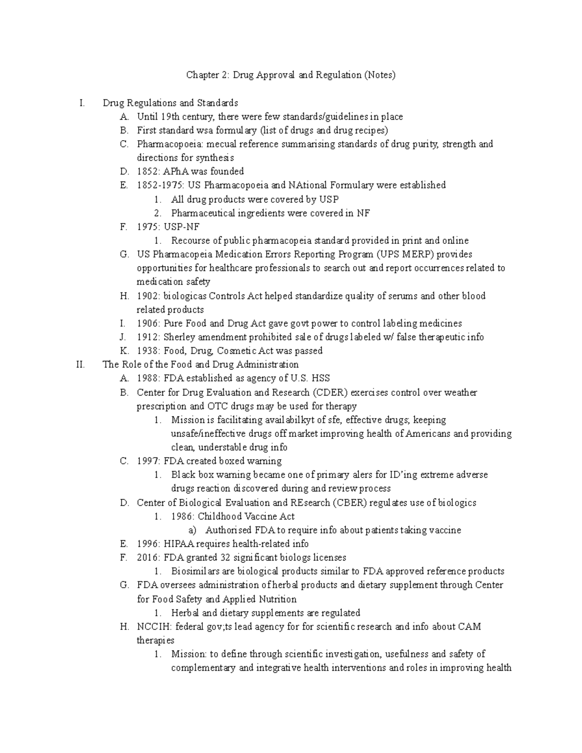 Chapter 2 Drug Approval and Regulation (Notes) - Chapter 2: Drug ...