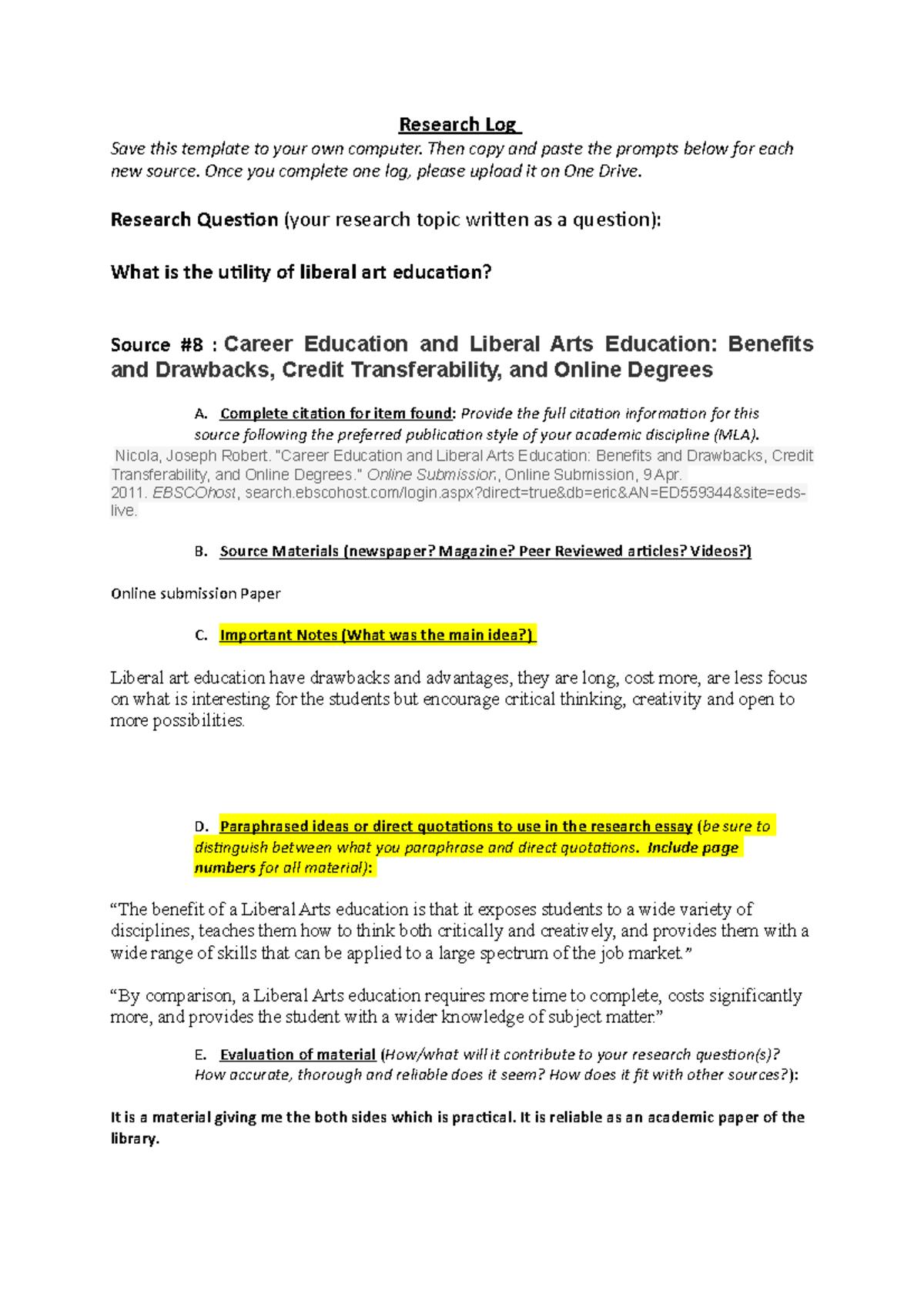Research Log 8 - Research Log Save this template to your own computer ...