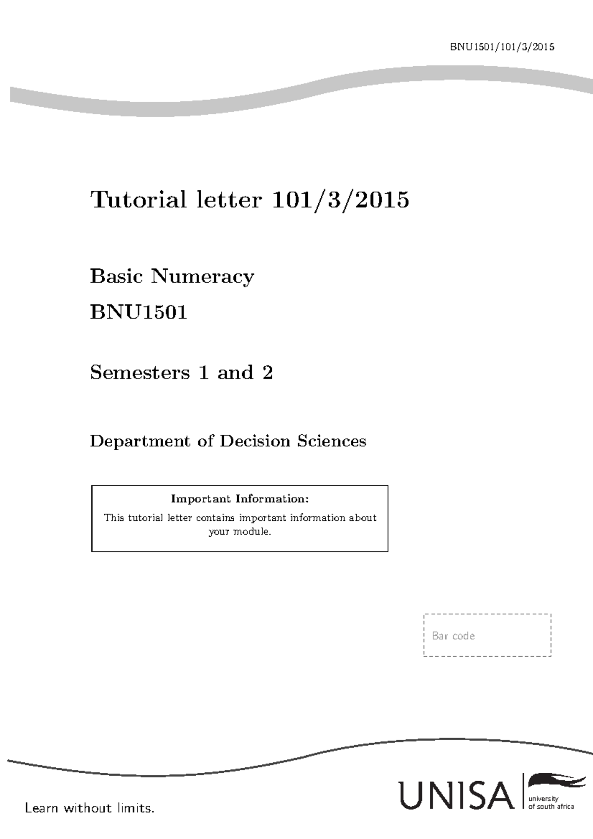 Exam 2015, questions - Tutorial letter Basic Numeracy BNU1501 Semesters ...