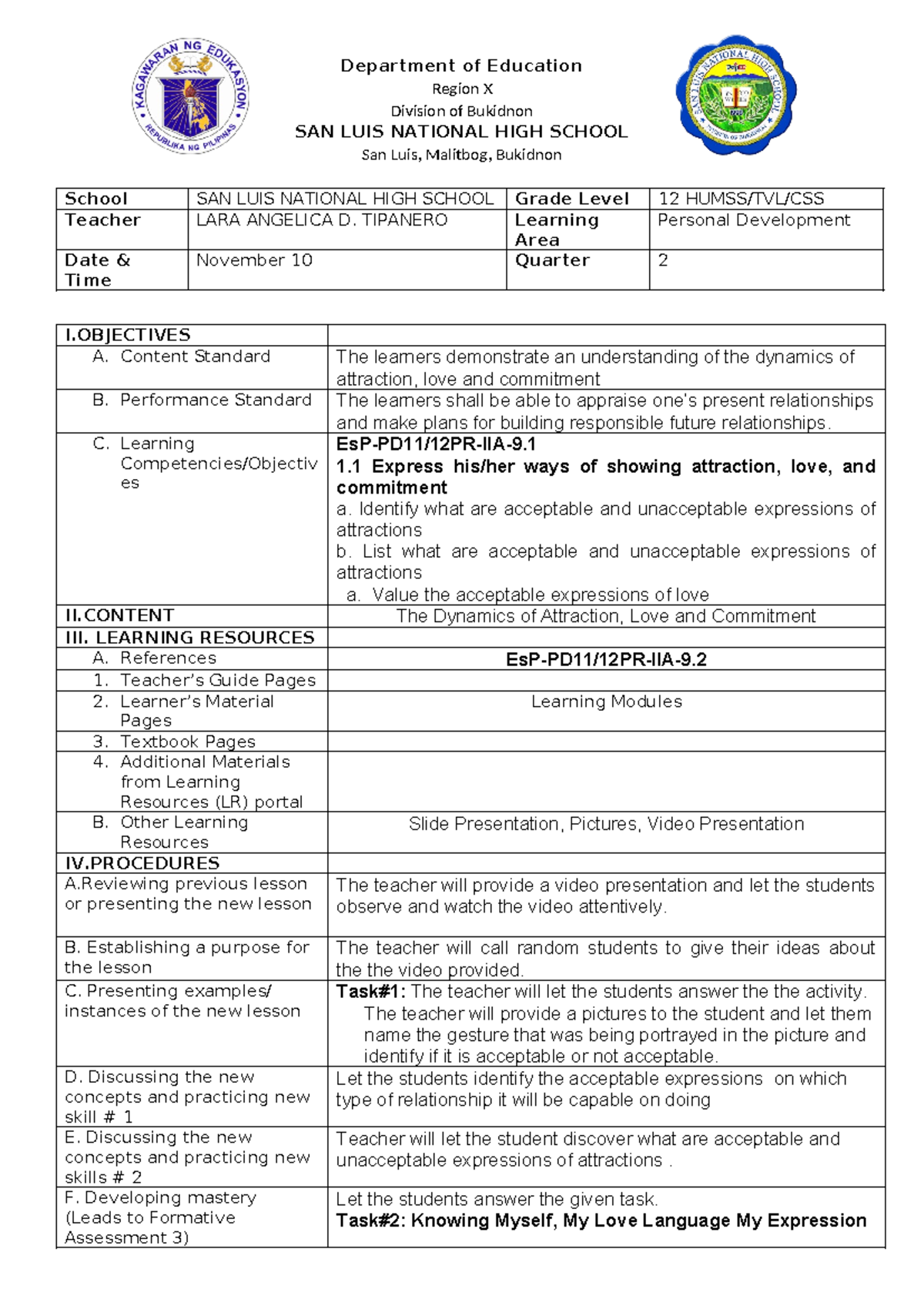 DLP Per. Dev. 4 - LESSON PLAN - Department of Education Region X ...