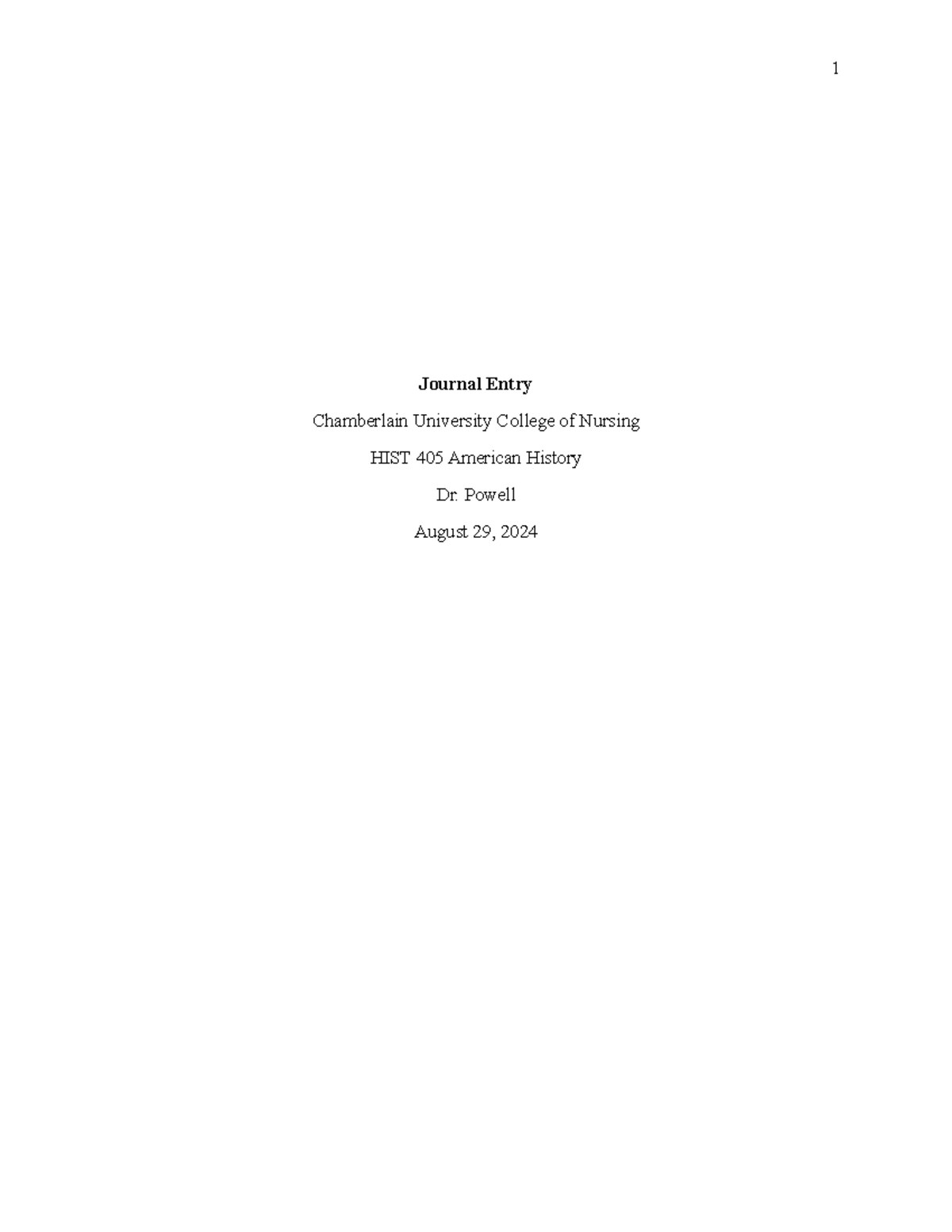 Journal Entry - Paper - 1 Journal Entry Chamberlain University College ...