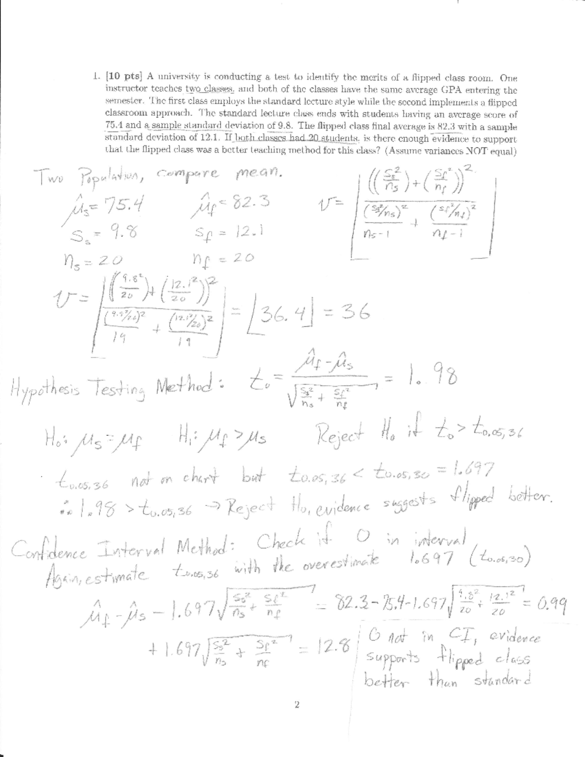 Final Exam Solutions Pts A University Is Conducting A Test To