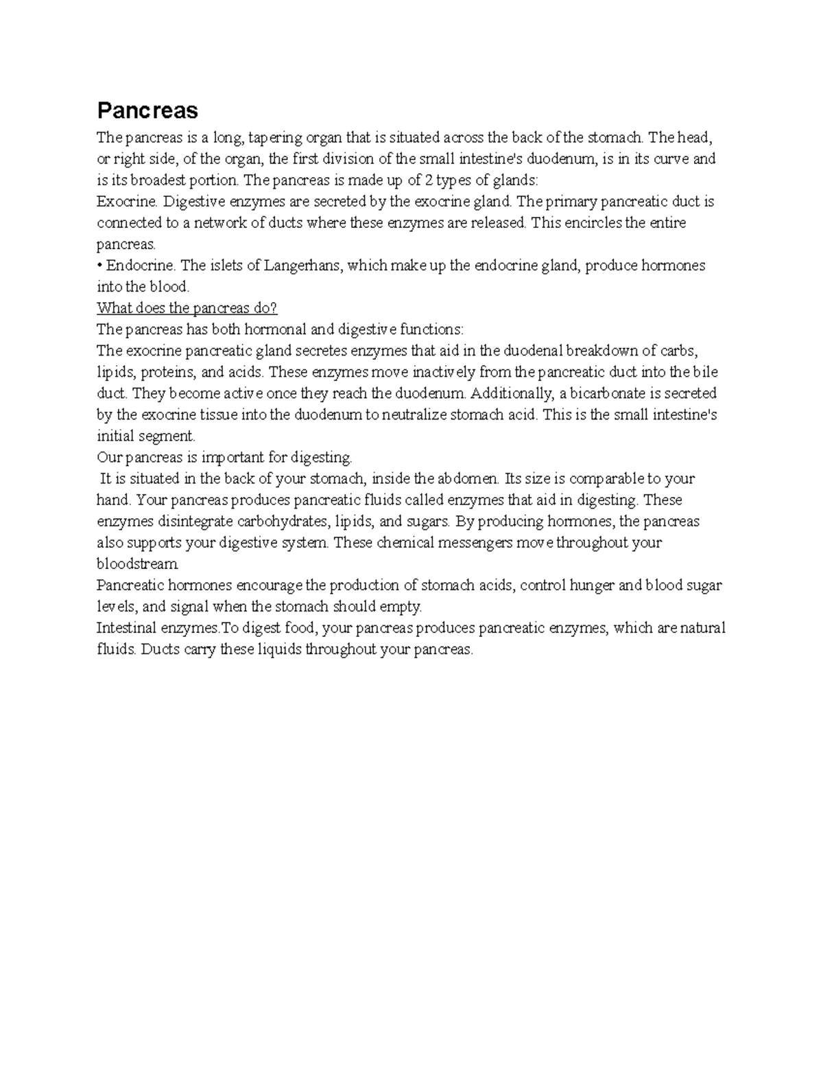 Pancreas Summary - GOOD LUCK - Pancreas The pancreas is a long ...