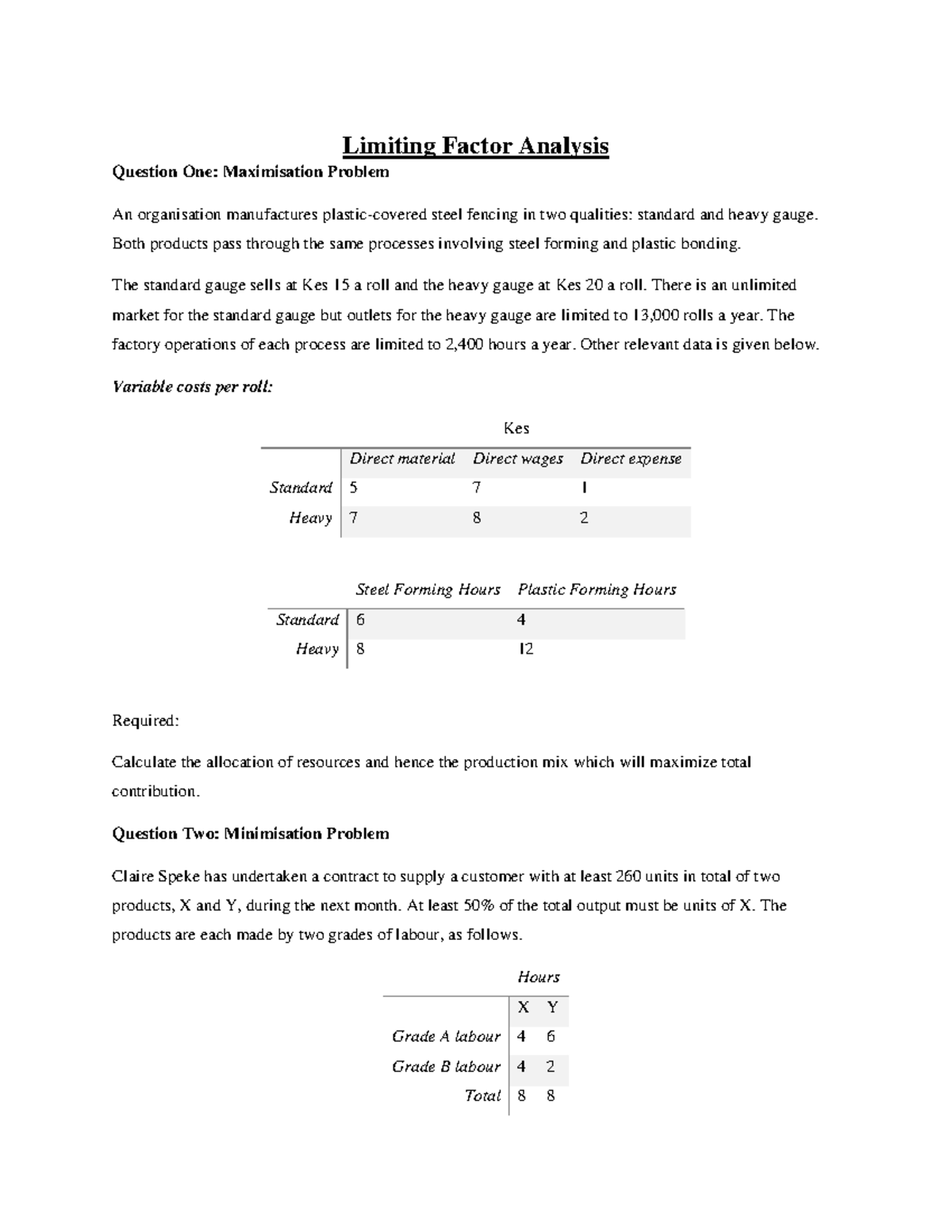 Limiting Factor Analysis Questions Limiting Factor Analysis