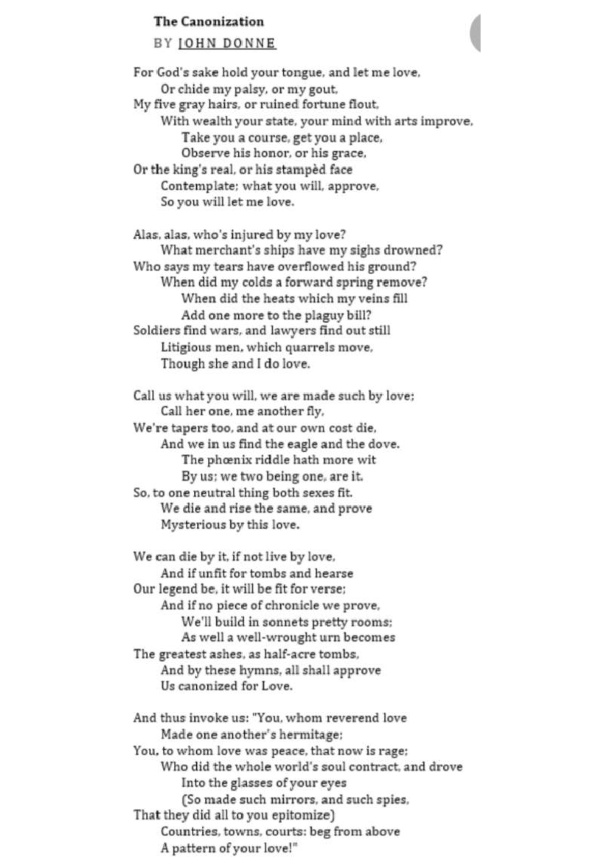 The Canonization by John Donne - Literature in English American and ...