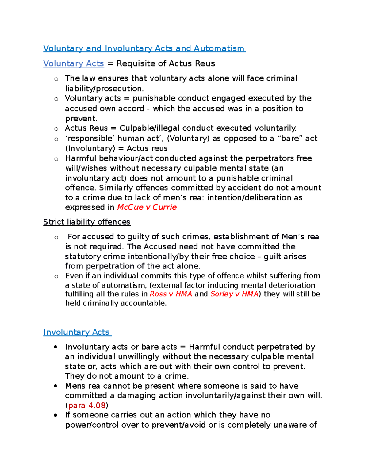 LAWU9CR Voluntary and Involuntary Acts - Voluntary and Involuntary Acts ...