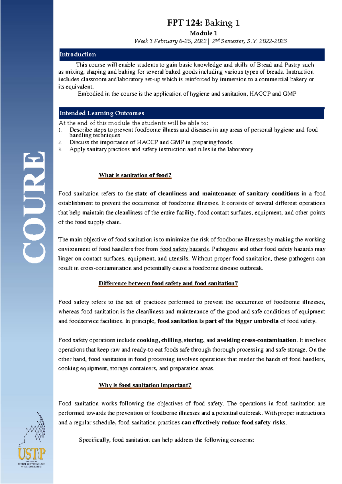 FPT-124 Module-1 - Food and Beverage Services - FPT 124: Baking 1 ...