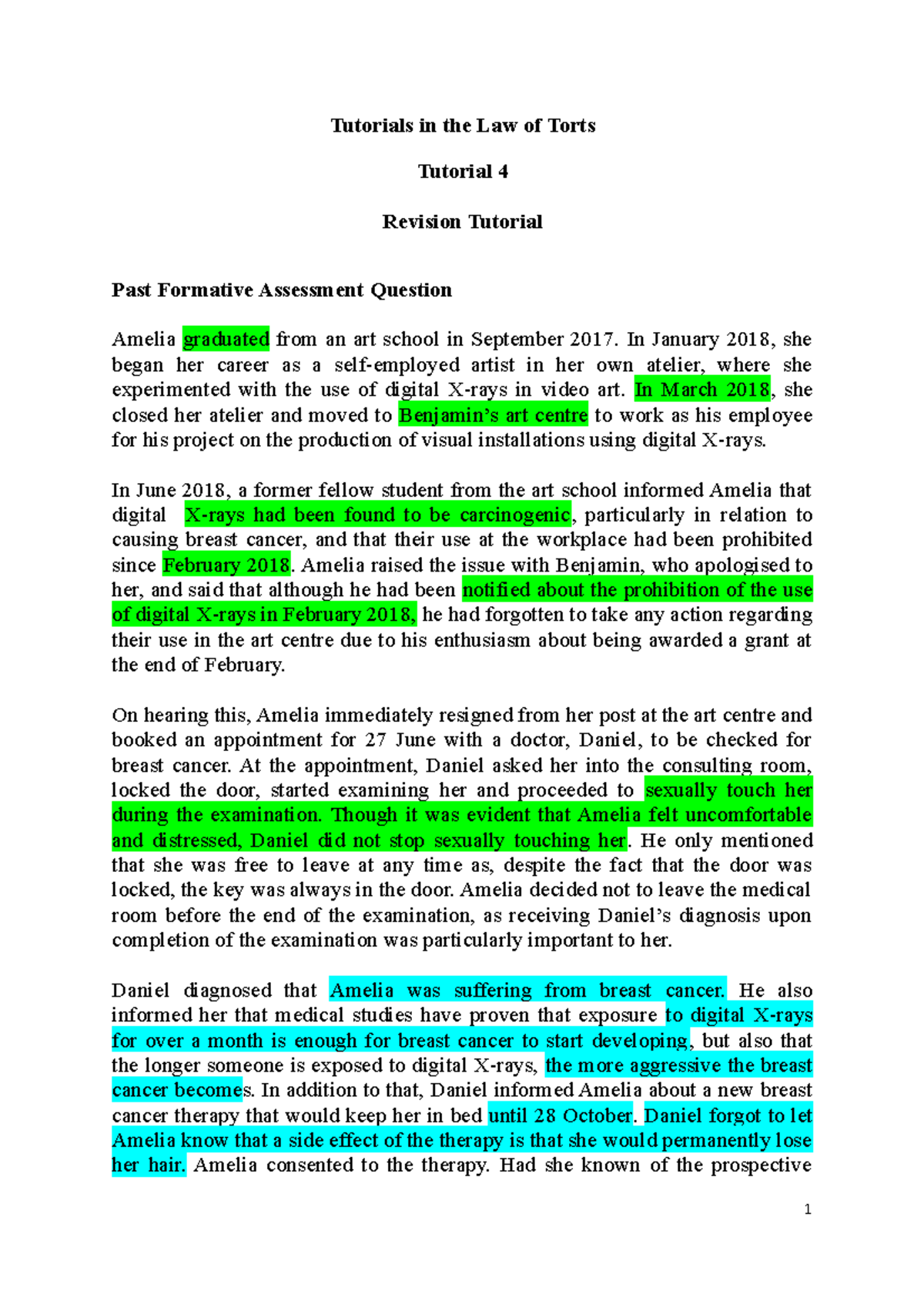 The Law of Torts Tutorial Sheet 4 - Tutorials in the Law of Torts Tutorial 4 Revision Tutorial ...
