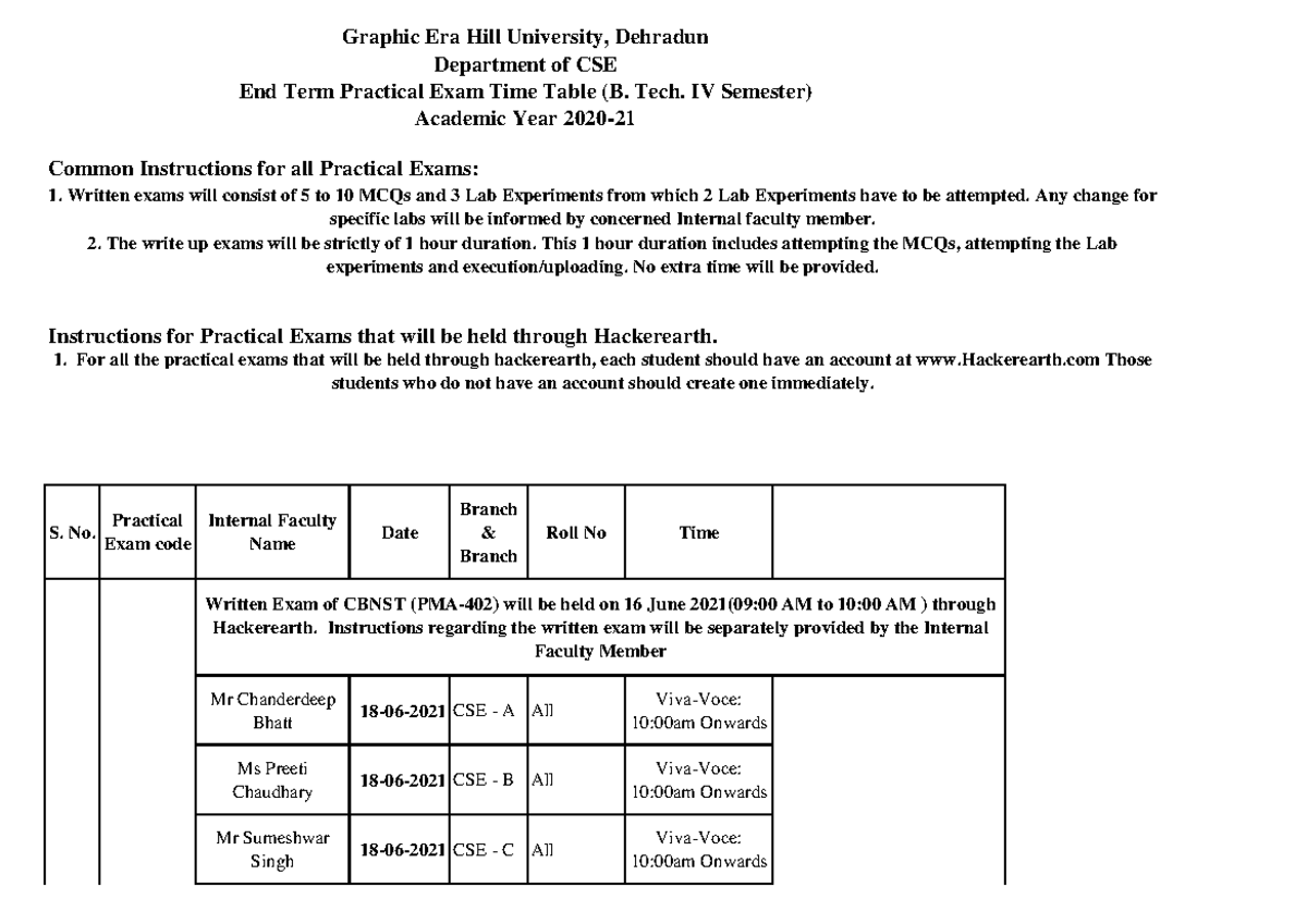 4th Sem practical schedule final 2 - Common Instructions for all Practical Exams: Instructions ...