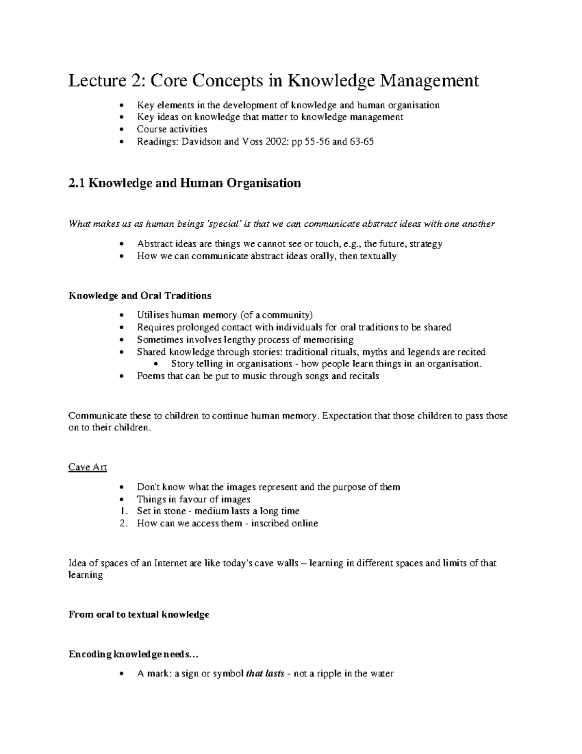 Lecture 2 - Core Concepts - , the future, strategy How we can communicate abstract ideas orally ...