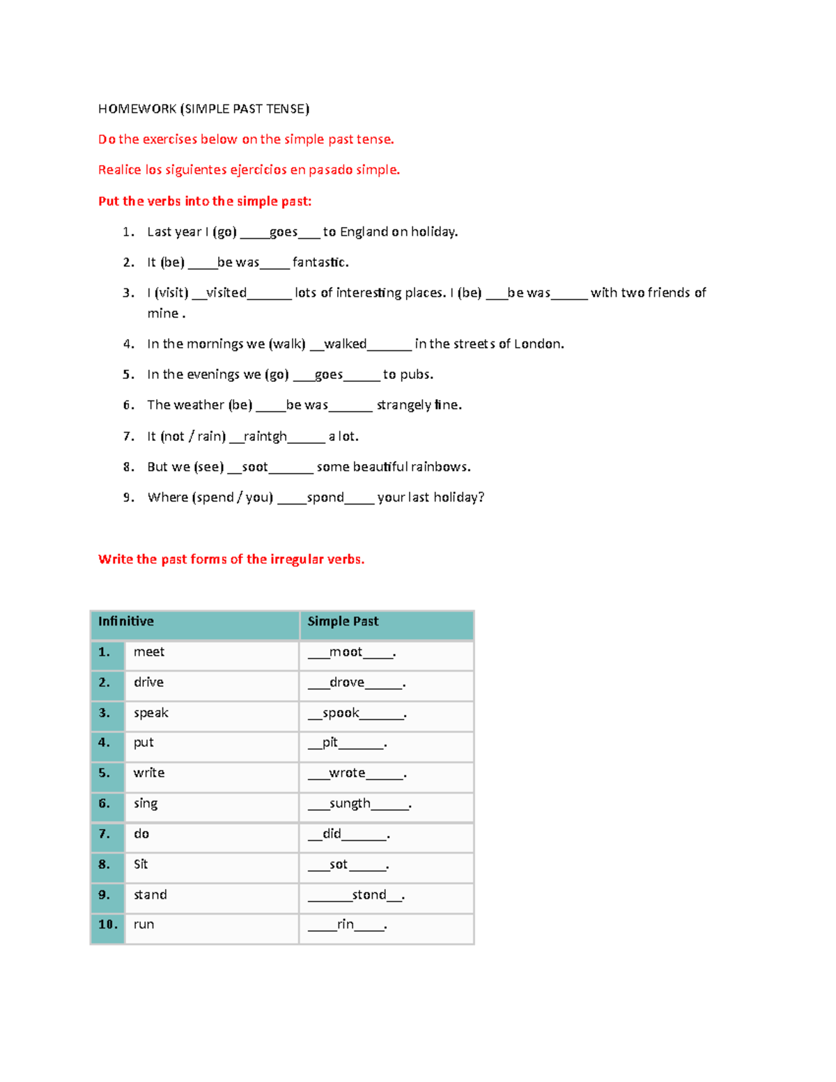 Homework%20( Simple%20PAST%20 Tense) - HOMEWORK (SIMPLE PAST TENSE) Do ...