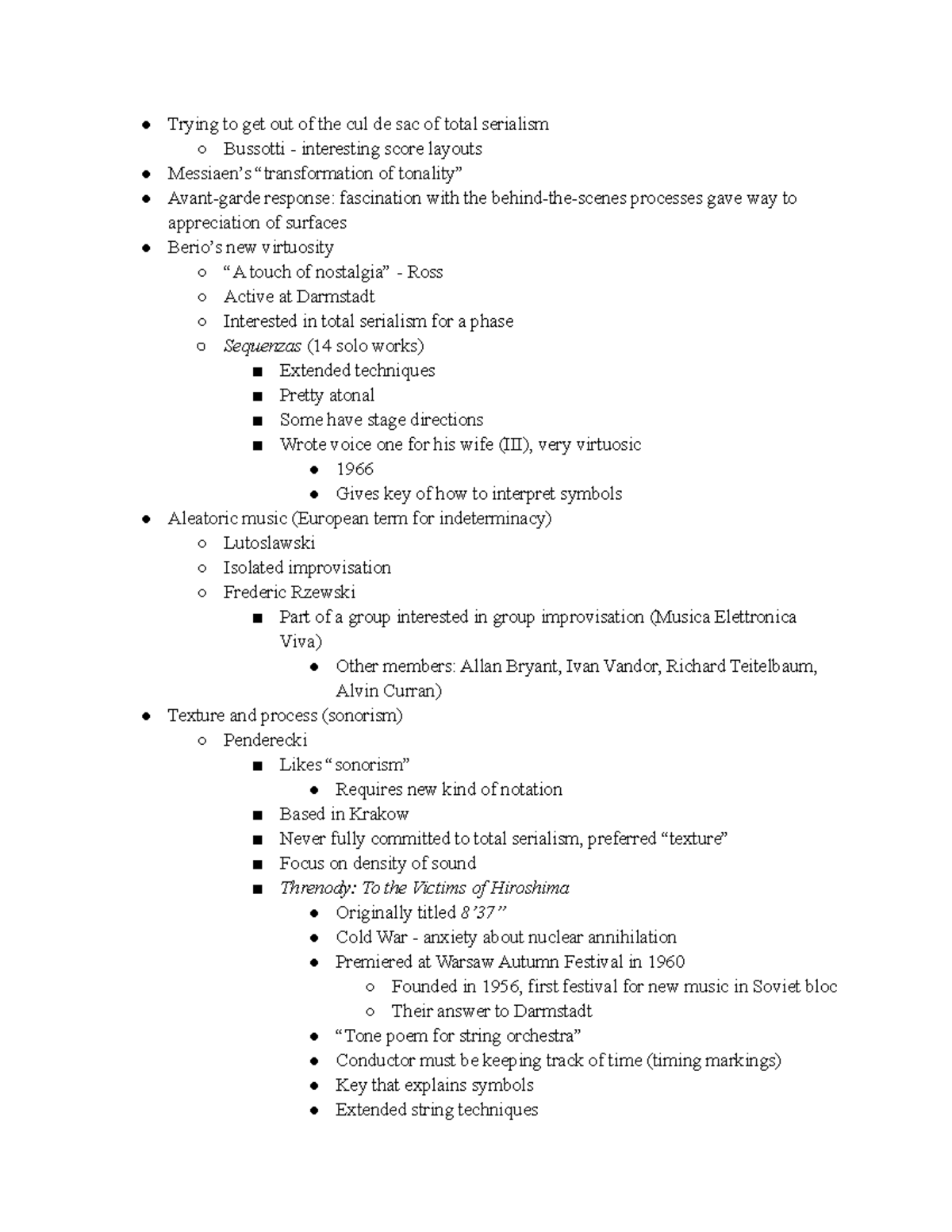 Notes 11 8 - Prof. Joy Calico - Trying to get out of the cul de sac of ...