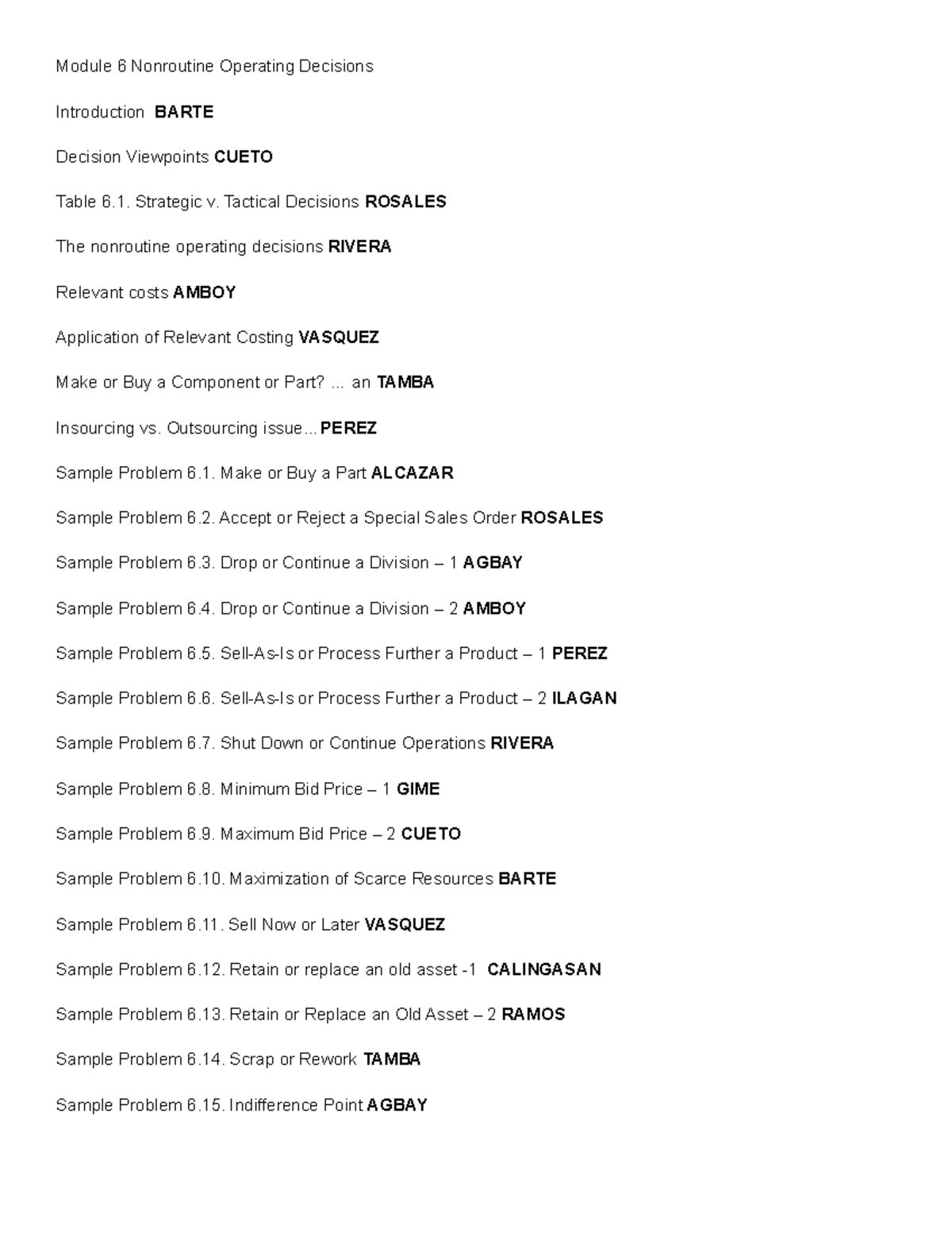 Module 6 Nonroutine Operating Decisions - Module 6 Nonroutine Operating ...