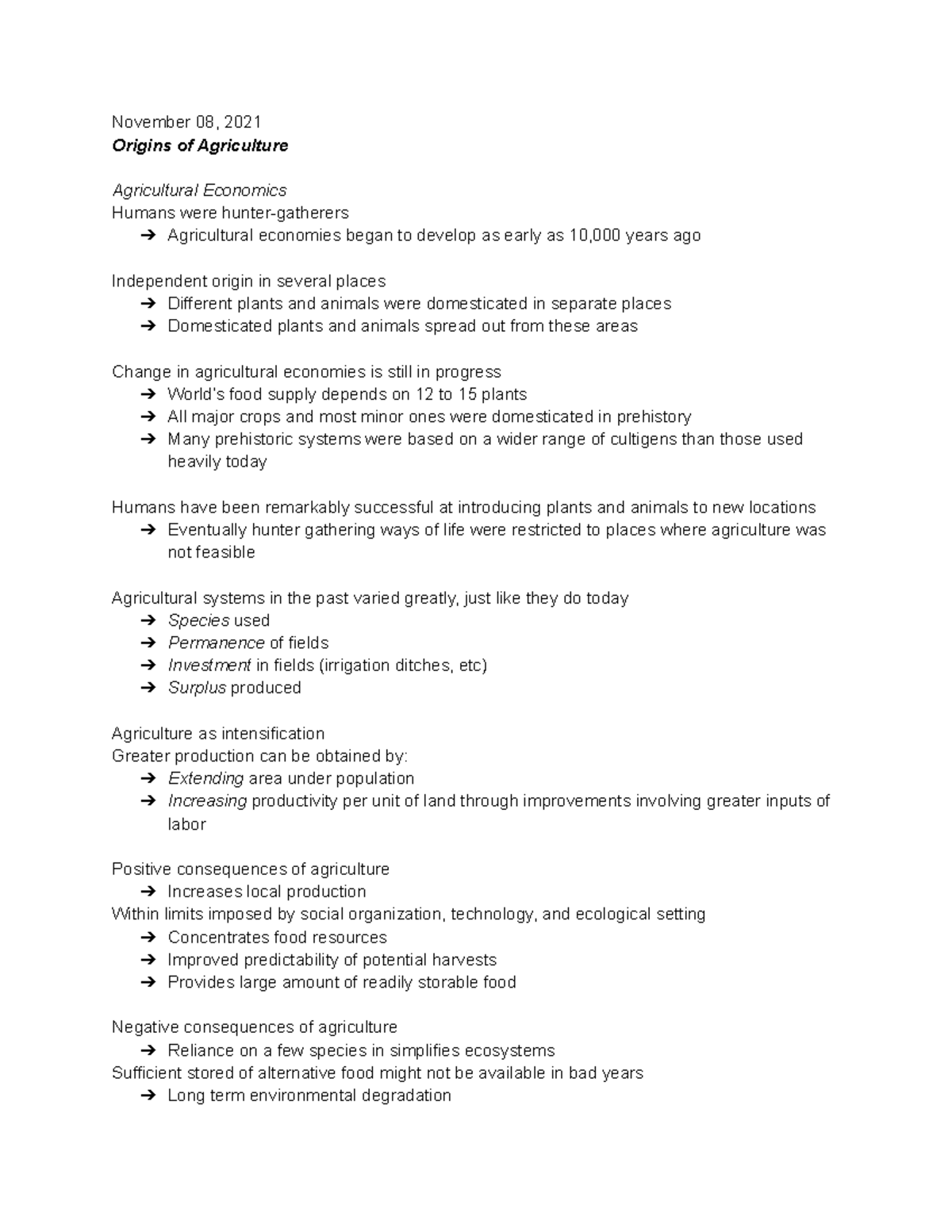 ANTH Origins of Agriculture - November 08, 2021 Origins of Agriculture ...