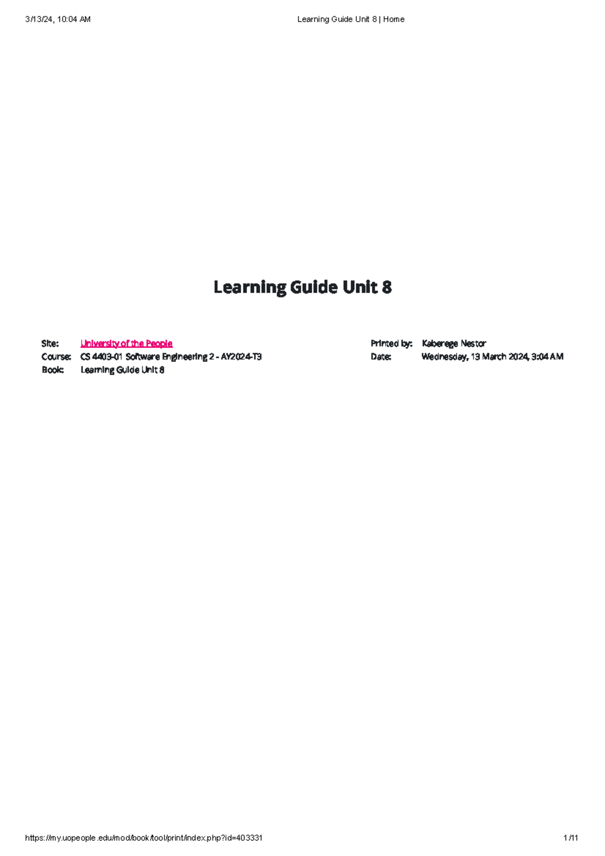 Learning guide of software - Learning Guide Unit 8 Site: University of ...