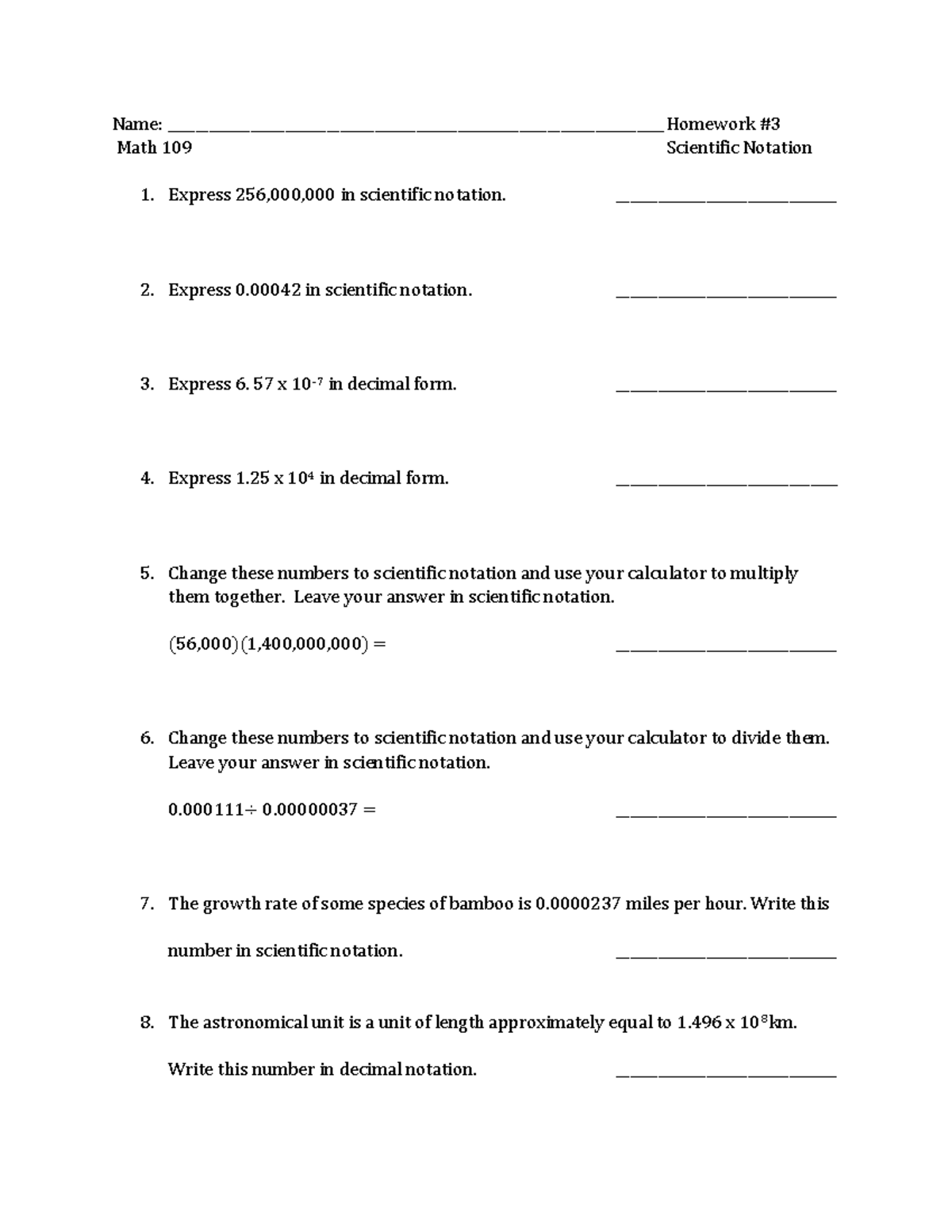HW #3 Scientific Notation - Name: - Studocu